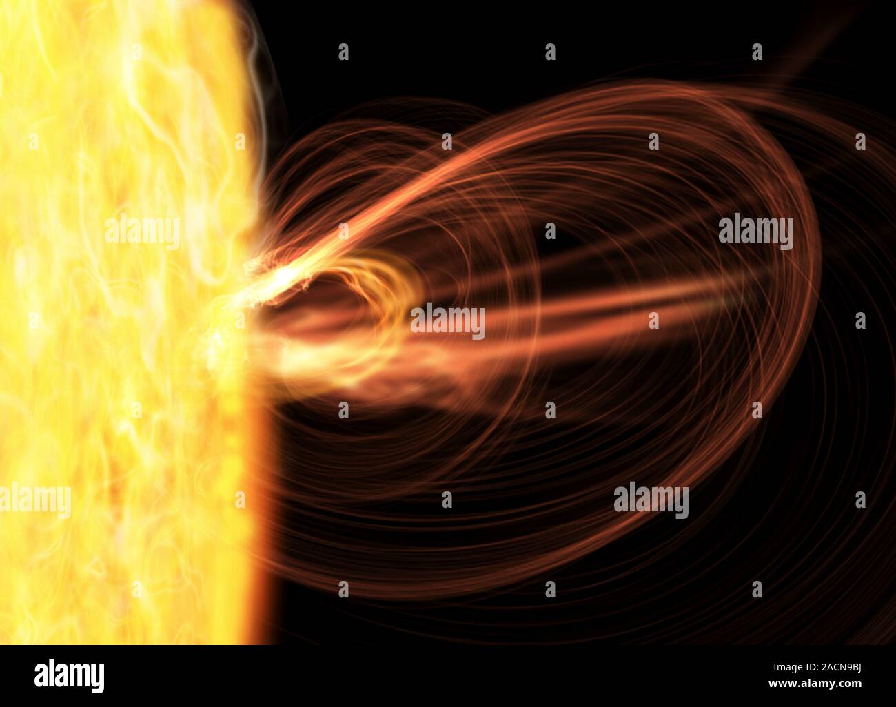 Sun and solar flare, artwork. Solar flares are eruptions in the solar ...