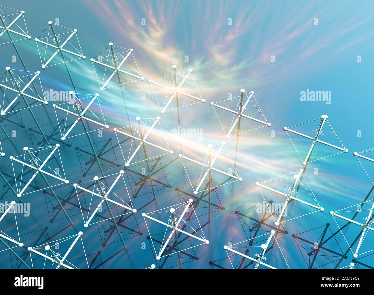 HAARP array for auoral research. Artwork of activity in the ionosphere ...