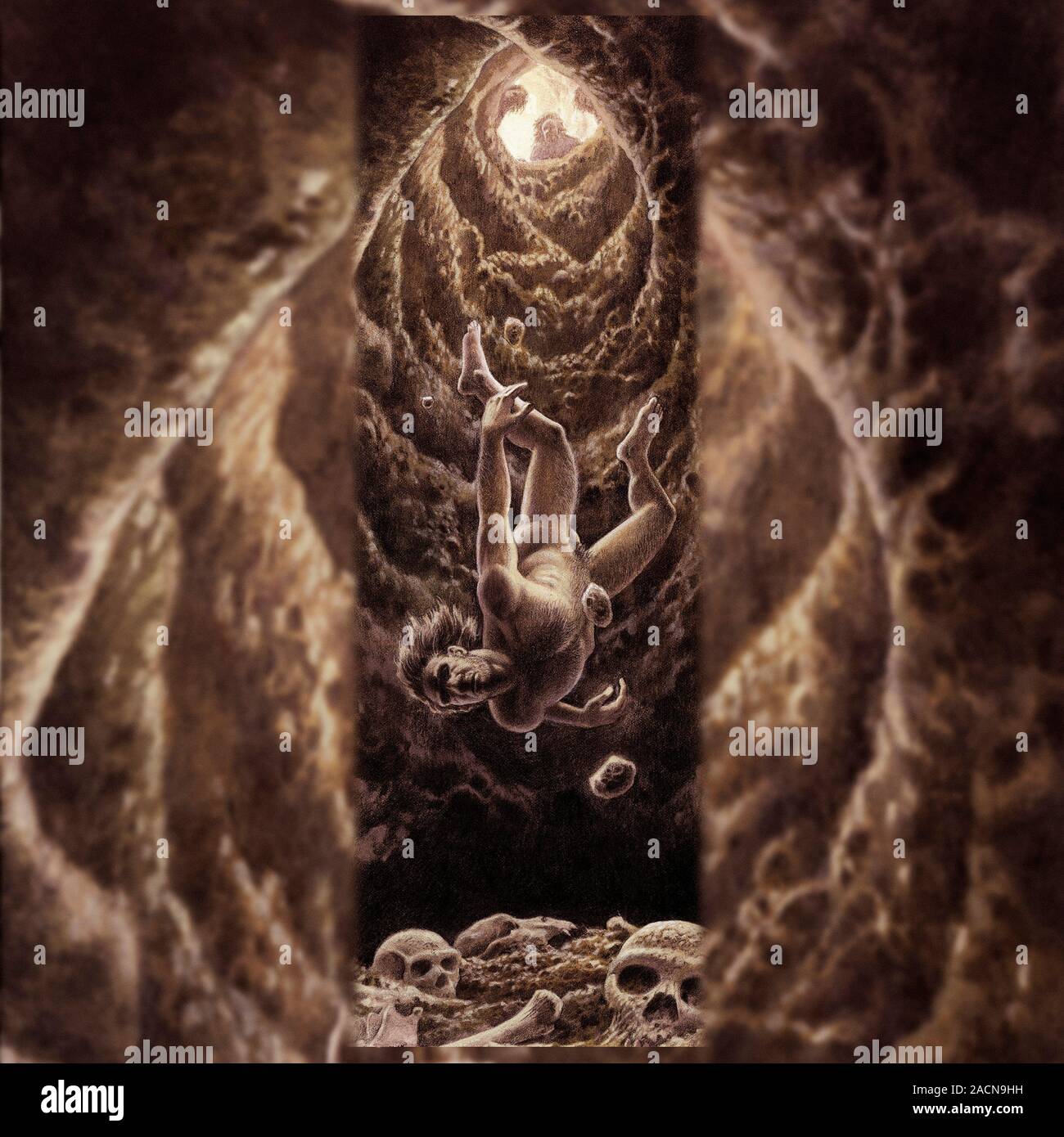 Prehistoric death ritual. Artwork showing Homo heidelbergensis hominids ...