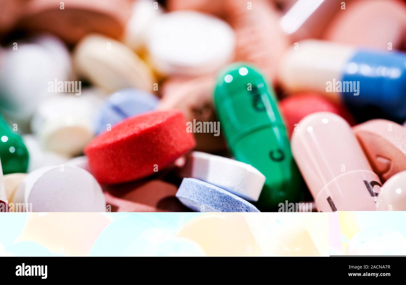 Assorted prescription and over-the-counter tablets and pills Stock ...