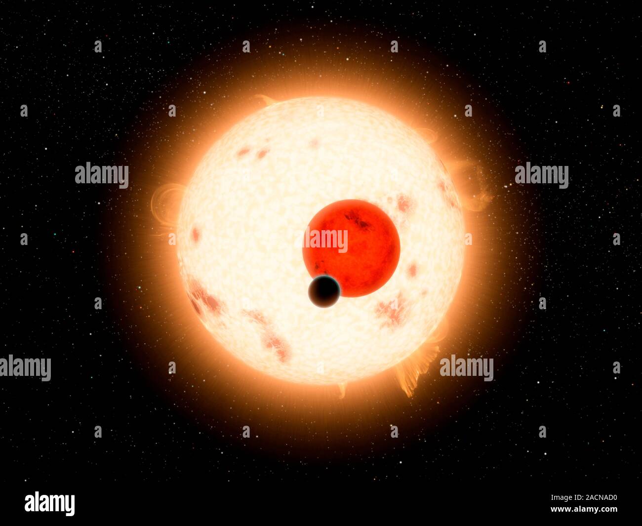 Kepler-16b binary star system. Computer artwork of the extrasolar ...