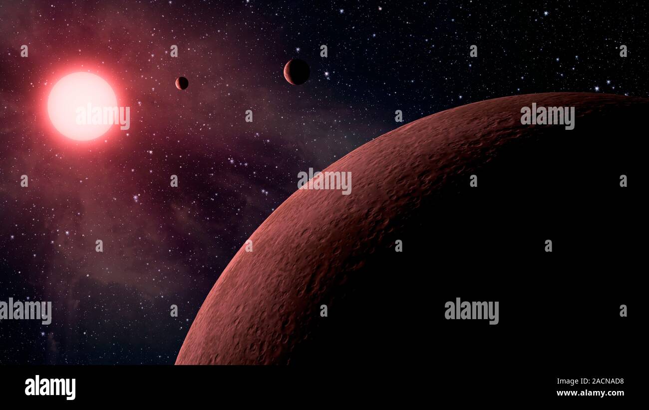 Kepler-42 planetary system. Computer artwork showing extrasolar planets ...