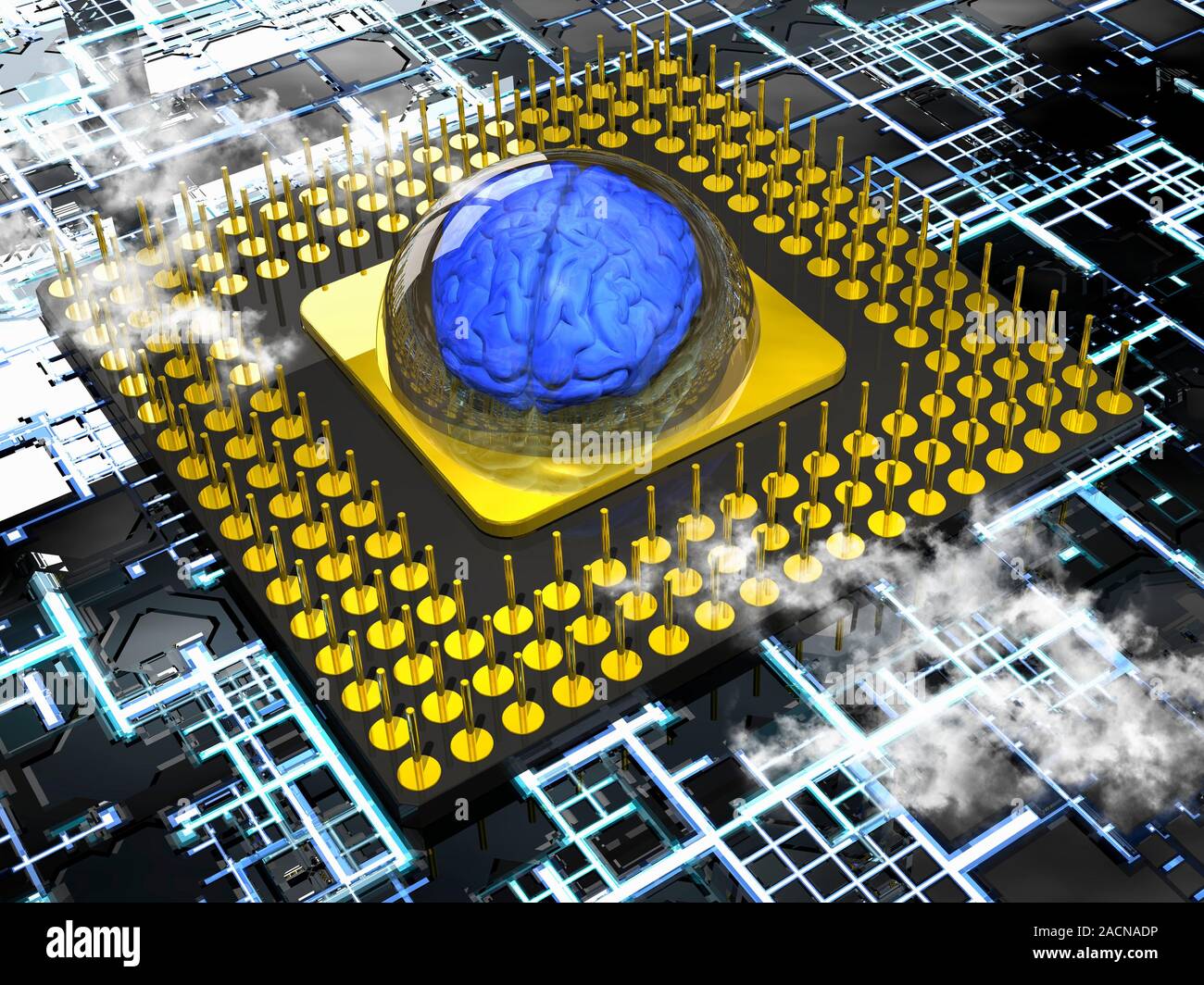 Artificial intelligence and cybernetics, conceptual image. Computer ...