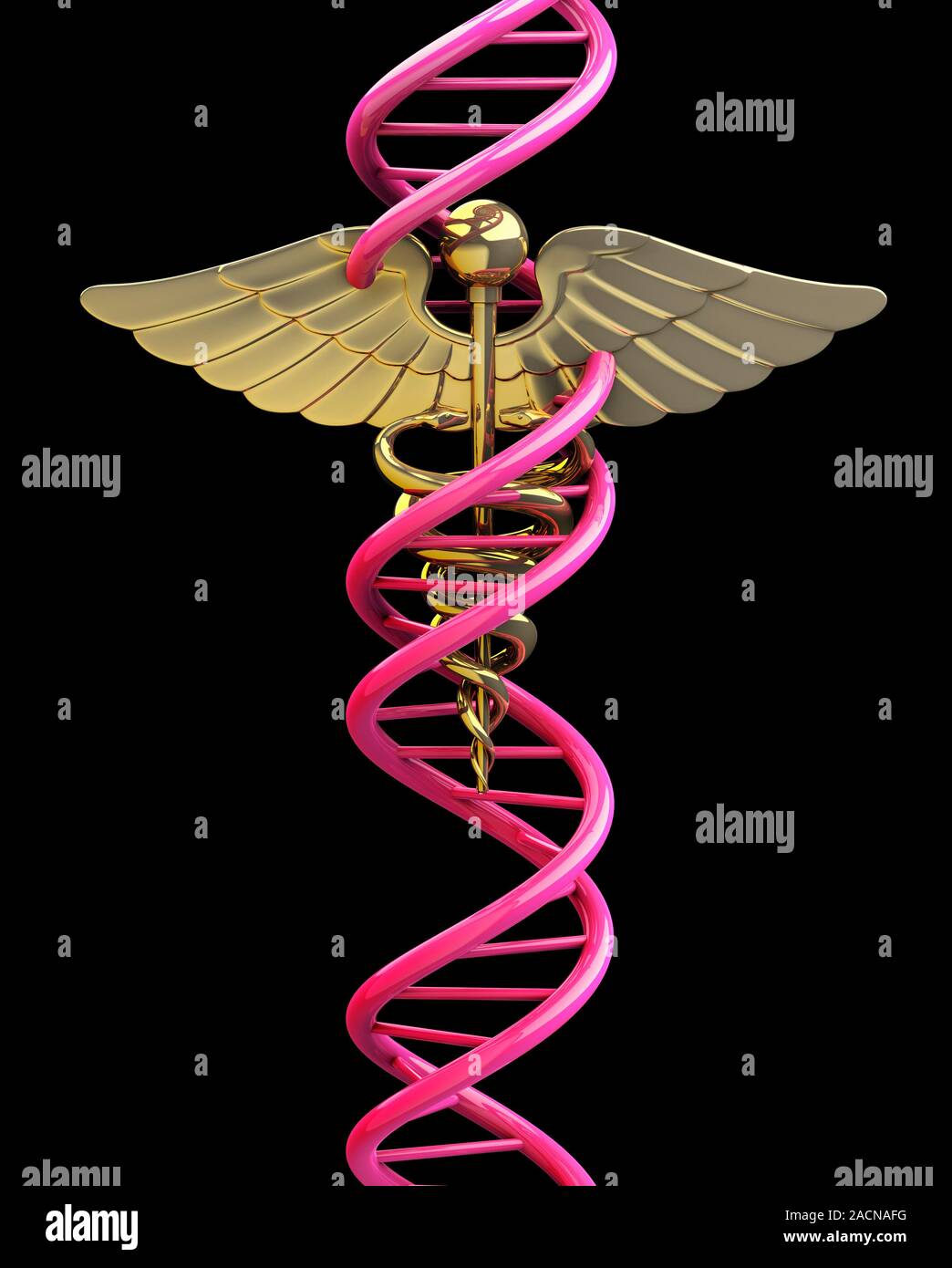 Caduceus with DNA. Computer artwork of the Caduceus symbol entwined by ...