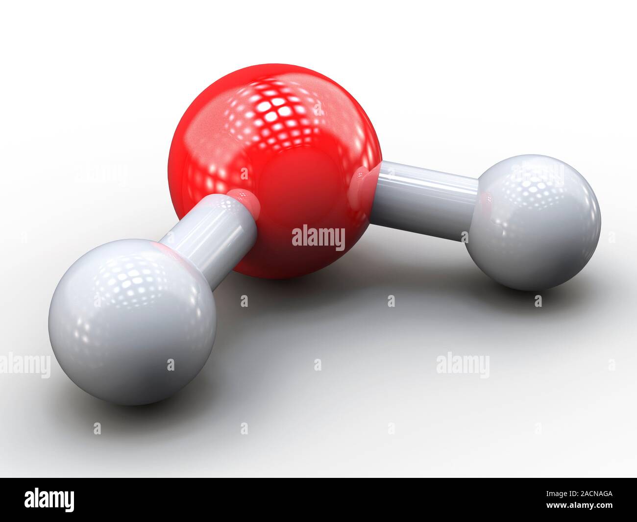 Water molecule. Computer artwork showing the structure of a molecule of ...