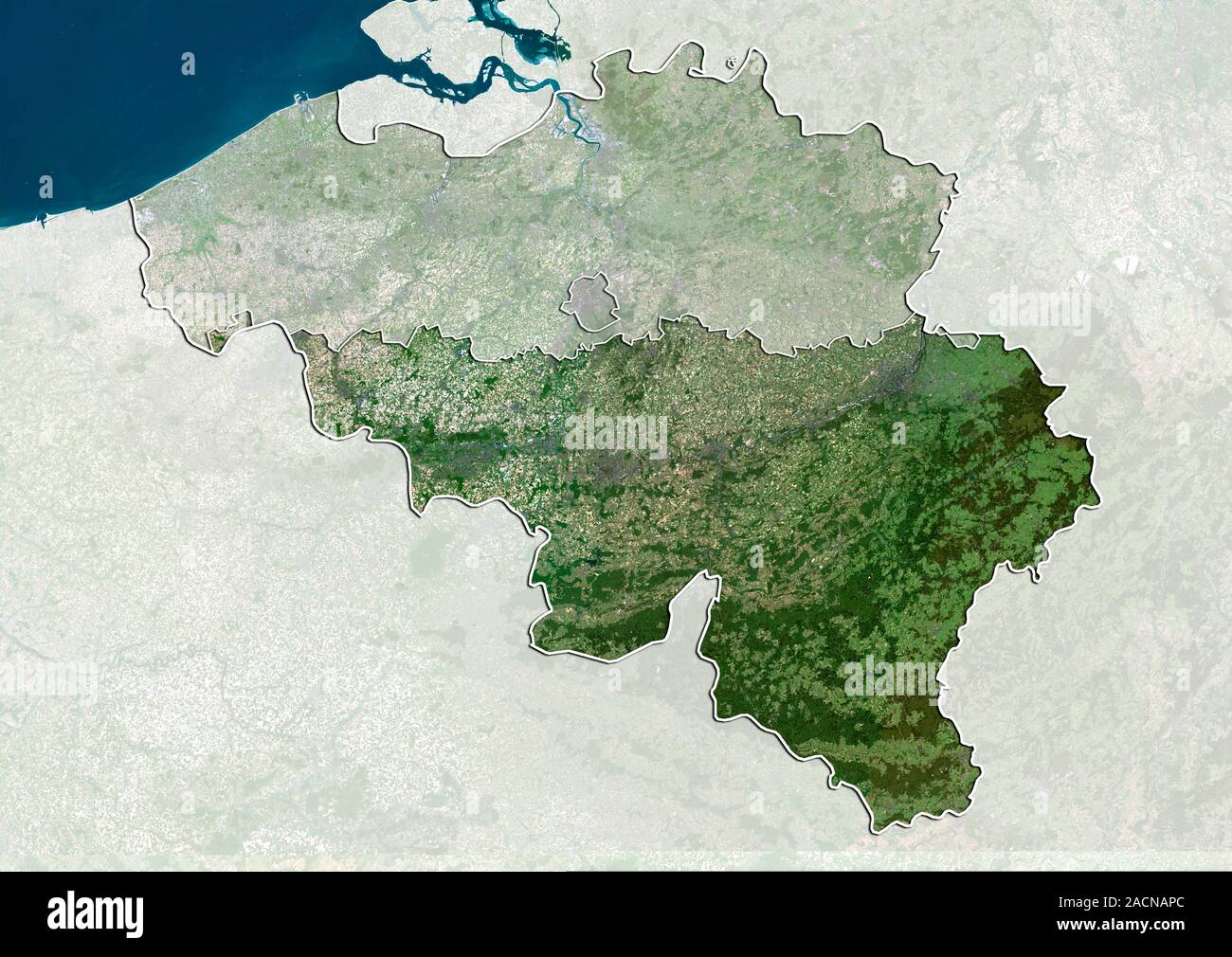 Walloon, satellite image. North is at top. Natural colour satellite ...