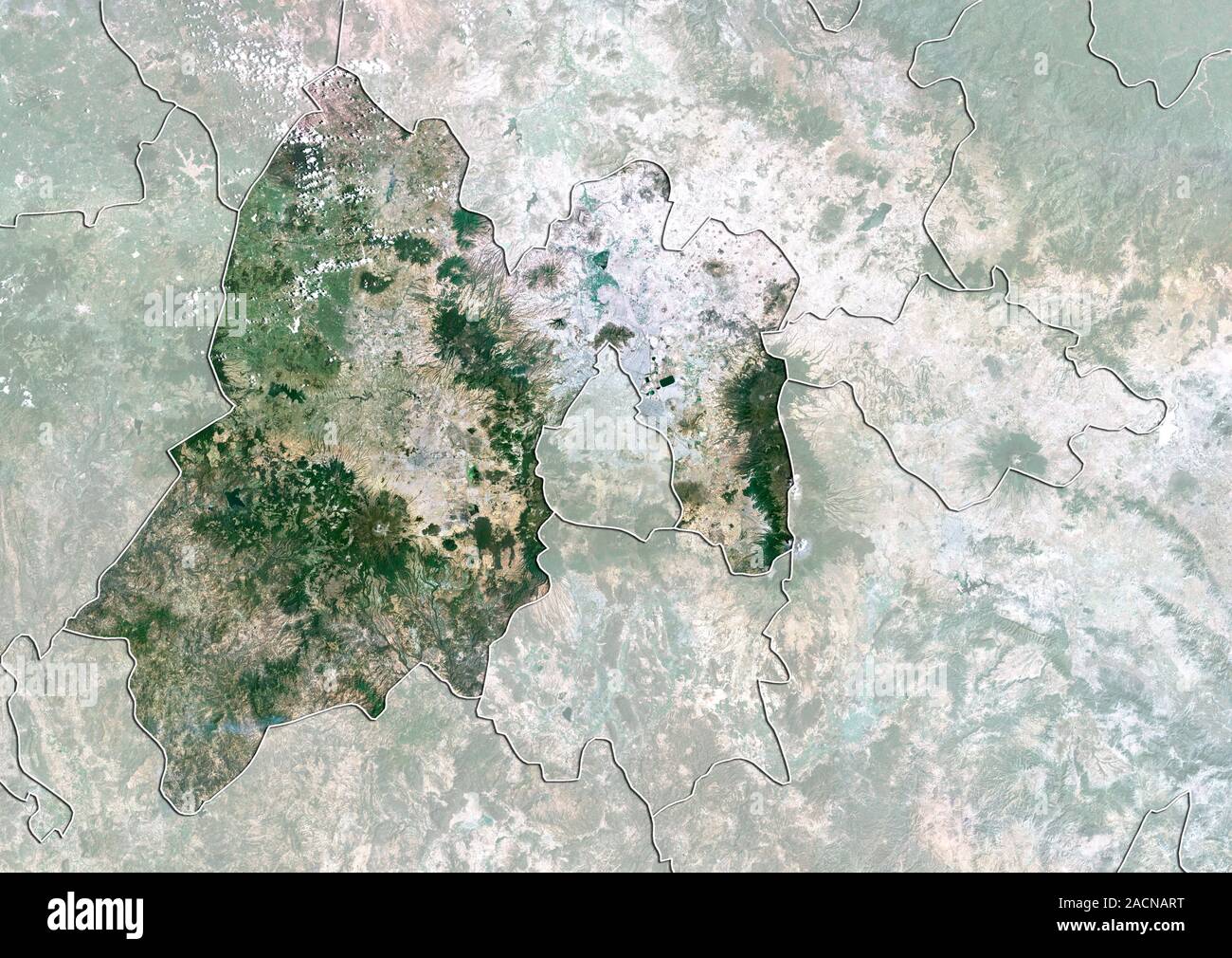 Mexico State, satellite image. North is at top. Natural colour ...