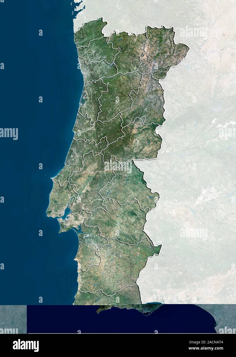 Portugal, satellite image. North is at top. Natural colour satellite ...