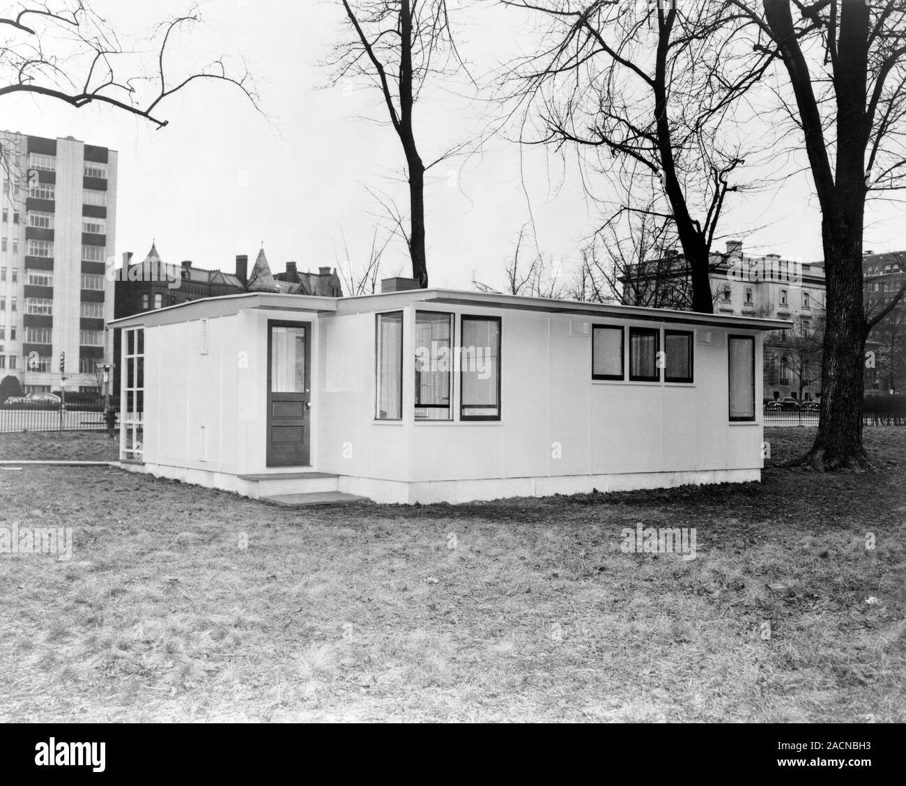 Emergency war housing. Prefabricated housing model at Scott Circle ...