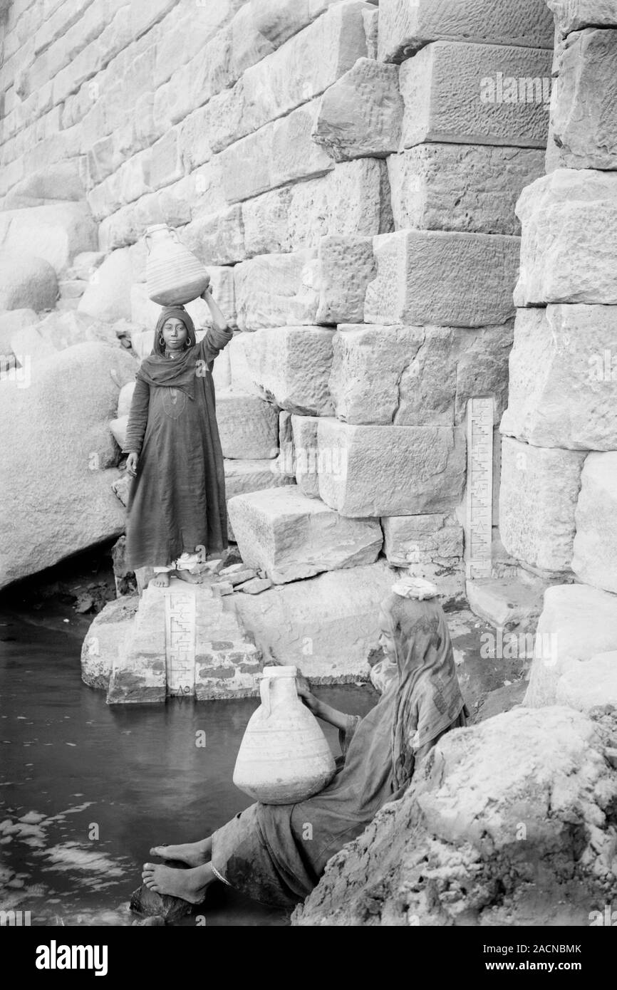 Nilometer on Elephantine Island, Egypt. Two graduated measuring markers ...