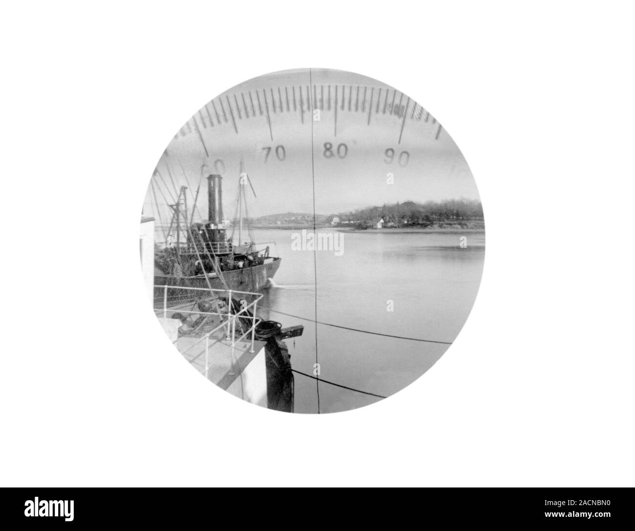 Periscope view. Submarine view through a periscope, obtained between ...