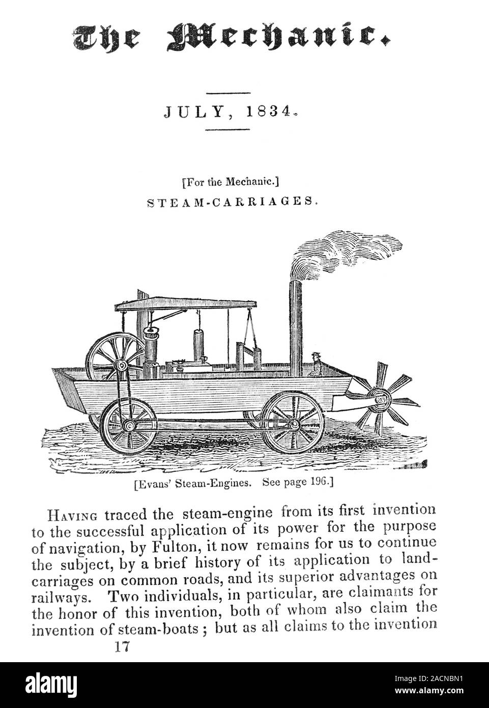 Evans steam vessel design. 19th-century magazine article and woodcut ...