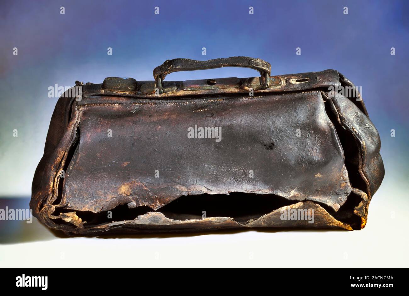 Leather bag recovered from the RMS Titanic. The leather has been ...