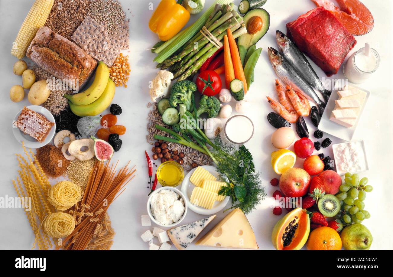 Food groups. Assorted selection of foods that contain high levels of ...