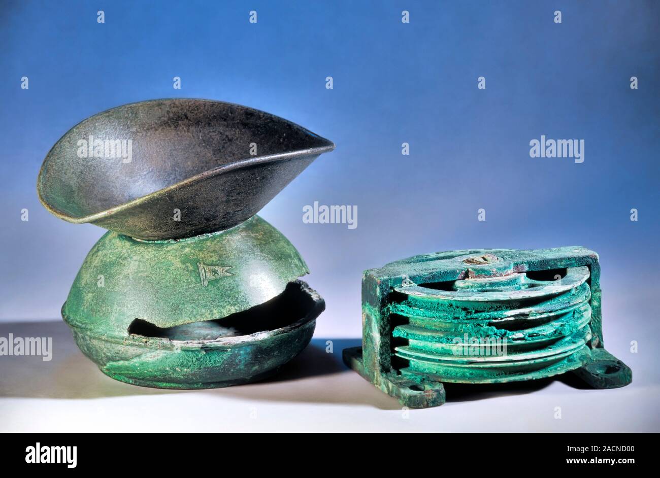 Third-class spittoon and cable pulley recovered from the RMS Titanic ...