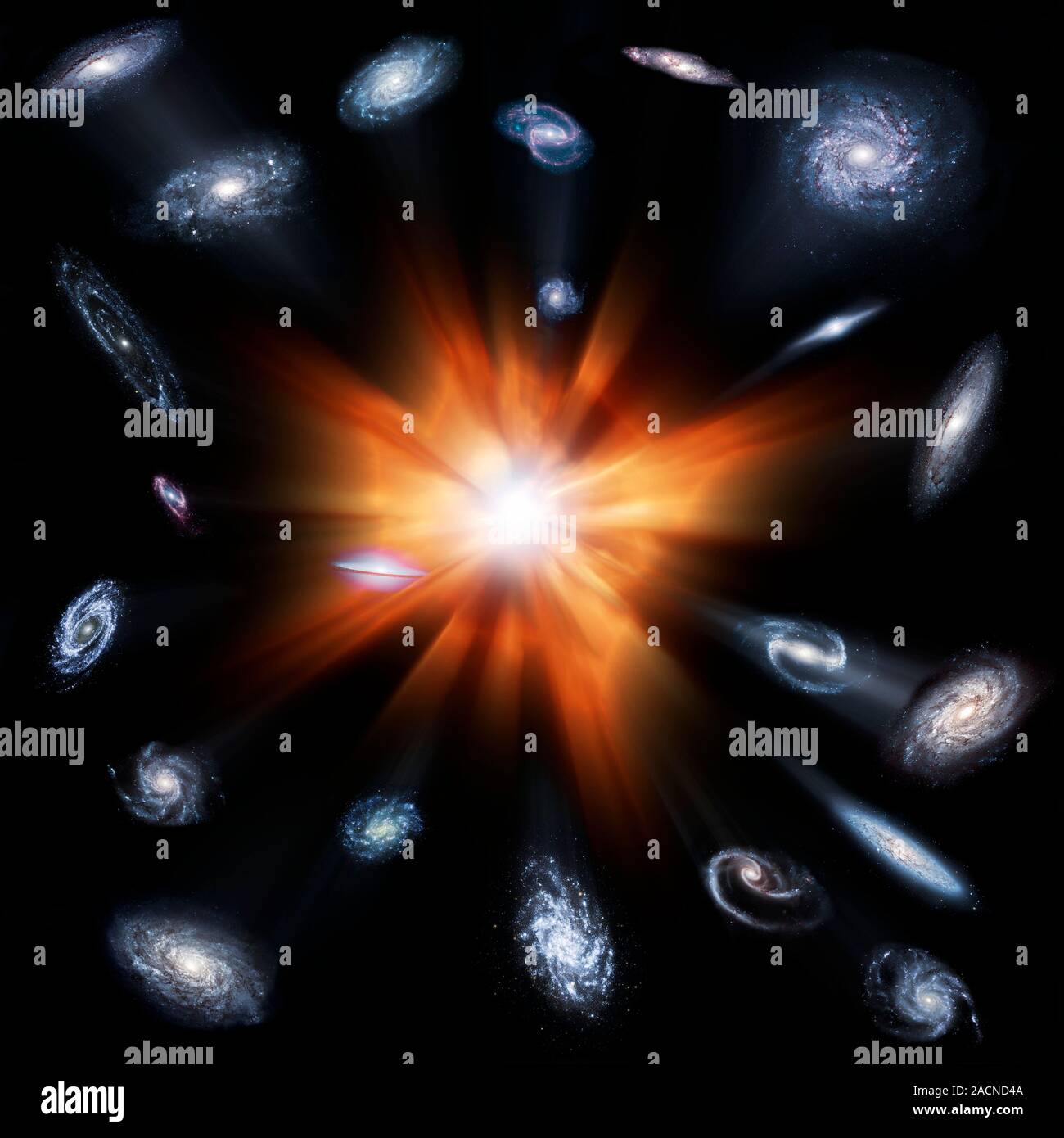 Big Bang and galaxies. Artwork showing the galaxies that formed ...