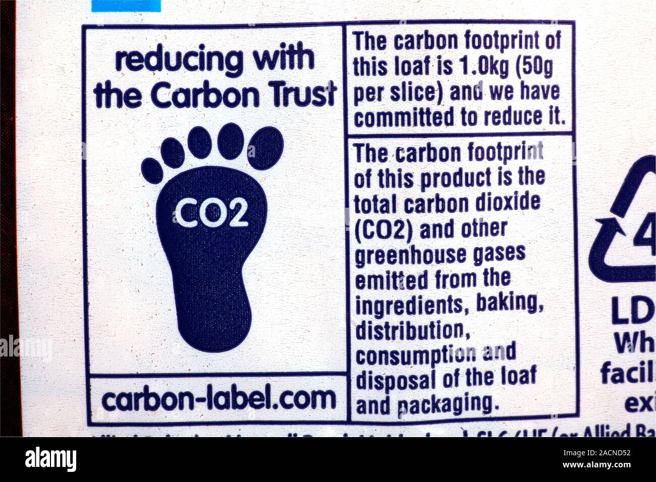 Carbon footprint label. Label on a food product showing its carbon ...