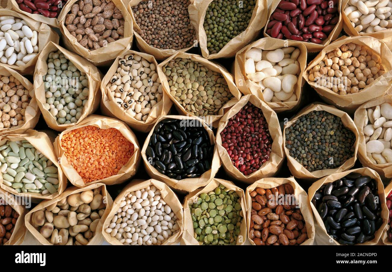 Assorted pulses in bags Stock Photo - Alamy