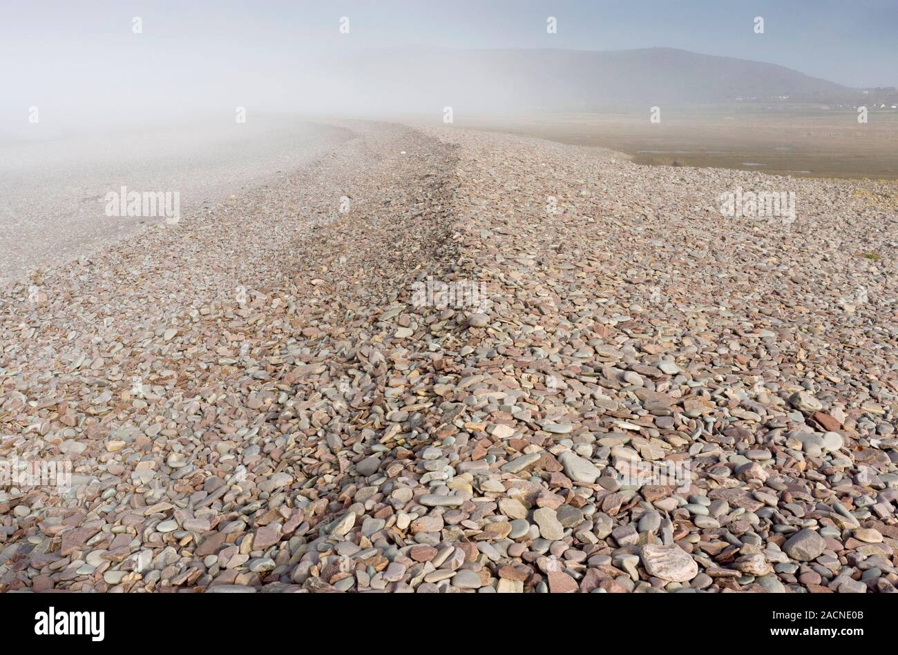 Shingle on a beach. View across a shingle bank on a beach. Photographed ...