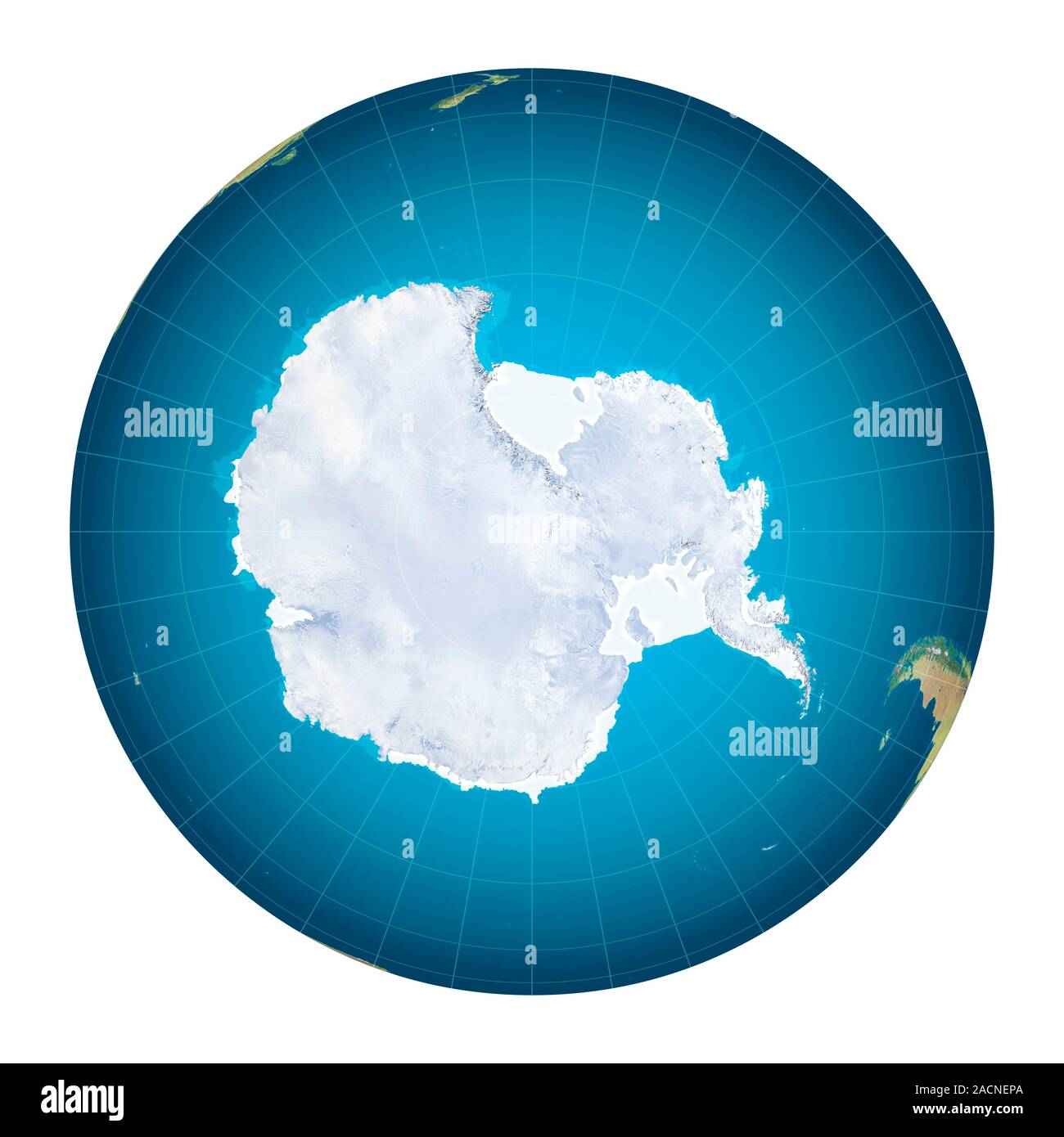 Antarctica. Artwork showing the continent of Antarctica in a spherical ...