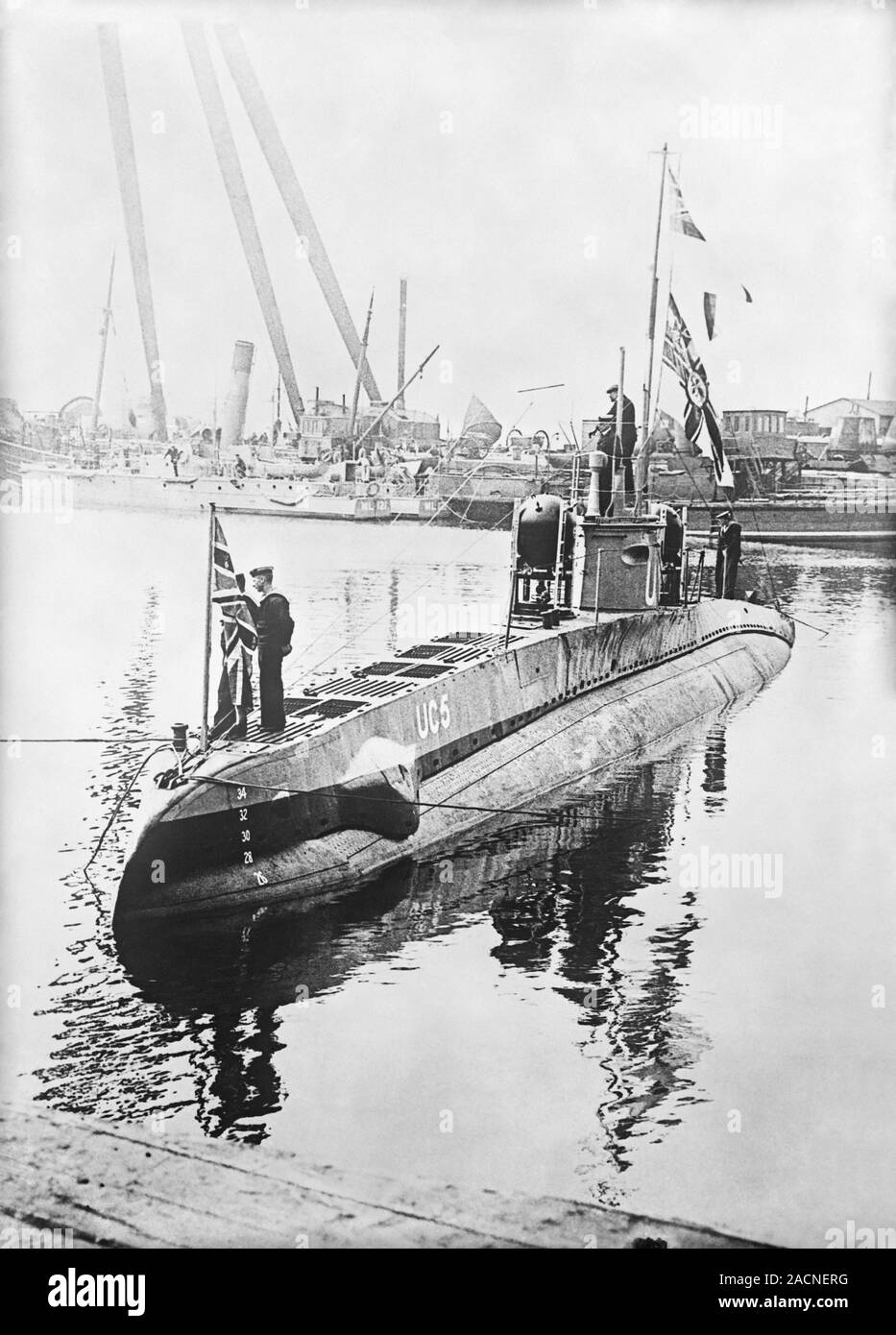 Captured German U-boat. This is the SM UC-5 minelayer submarine ...