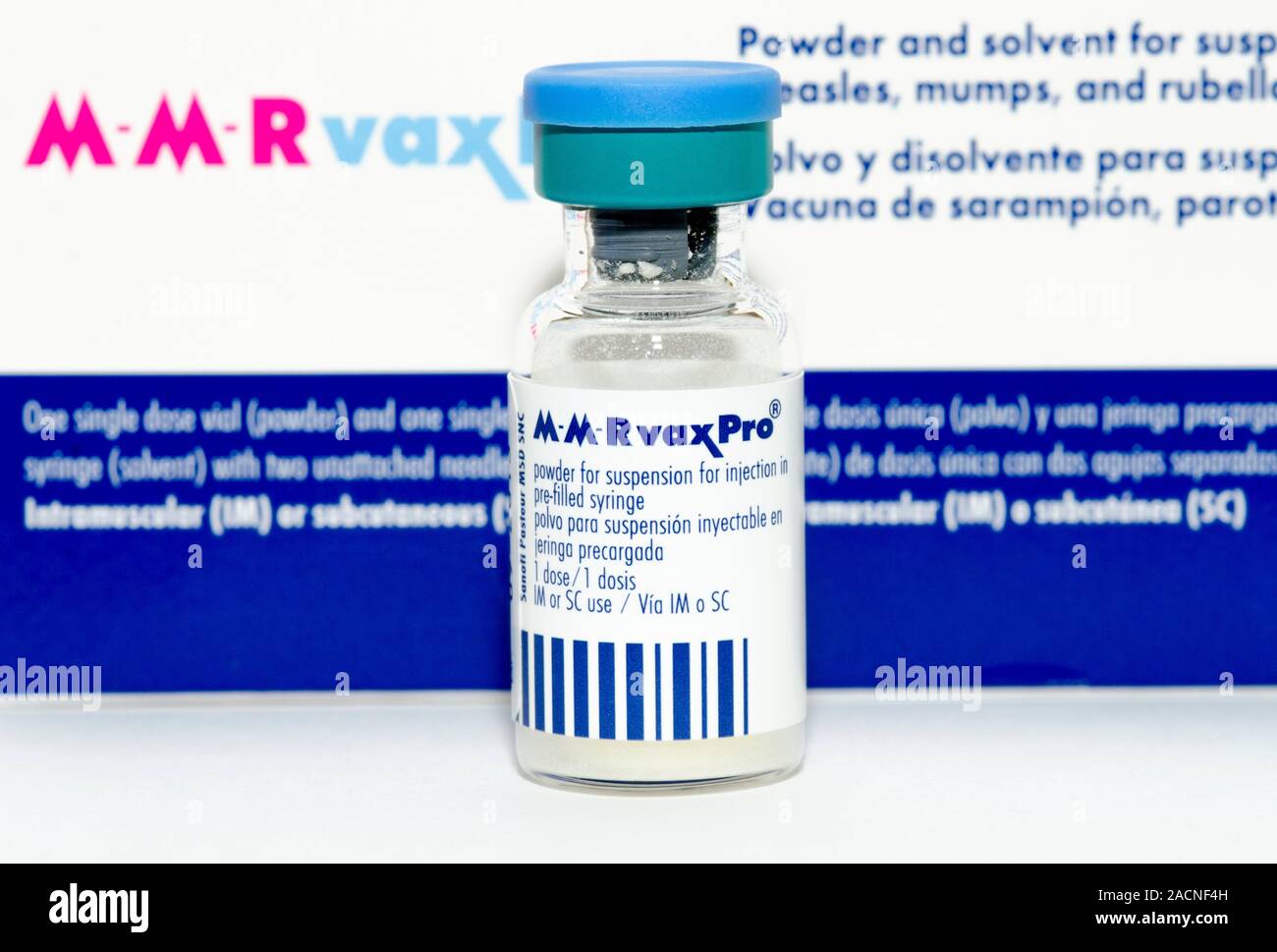 MMR vaccine. Vial containing MMR vaccine for inoculation by injection ...