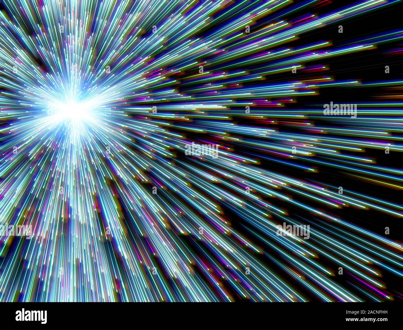 Conceputal computer artwork of rays emitting particles. This could ...