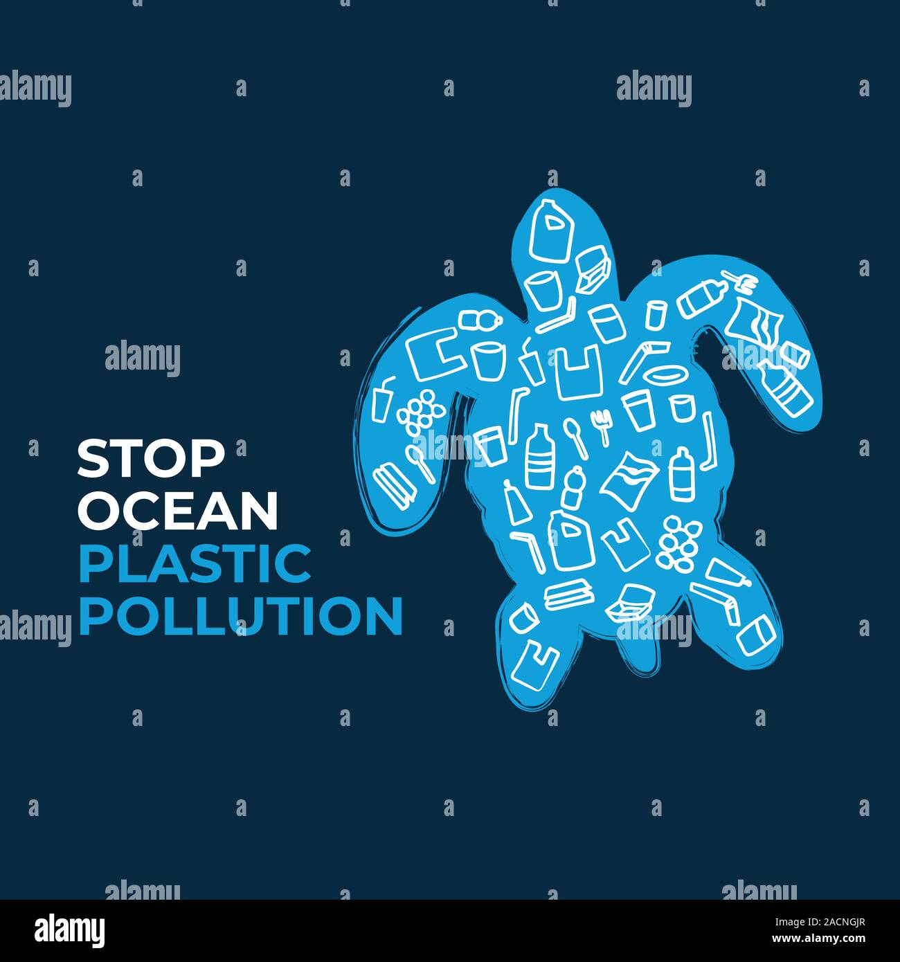 Stop ocean plastic pollution. Turtle composed of white plastic waste ...