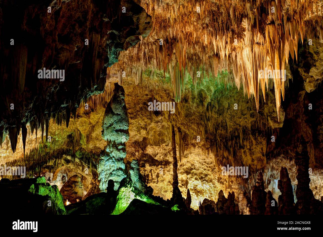 Carlsbad Caverns. Limestone formations inside a cave. Stalactites and ...