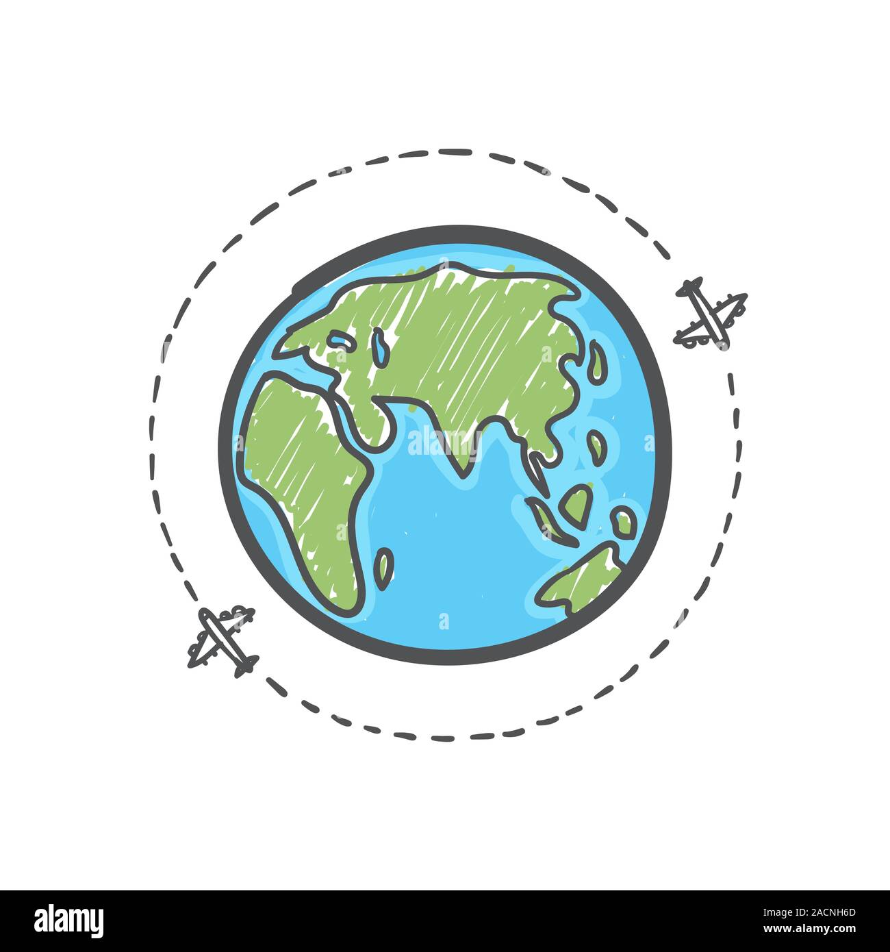 Hand drawn plane travel around the world Stock Vector Image & Art - Alamy
