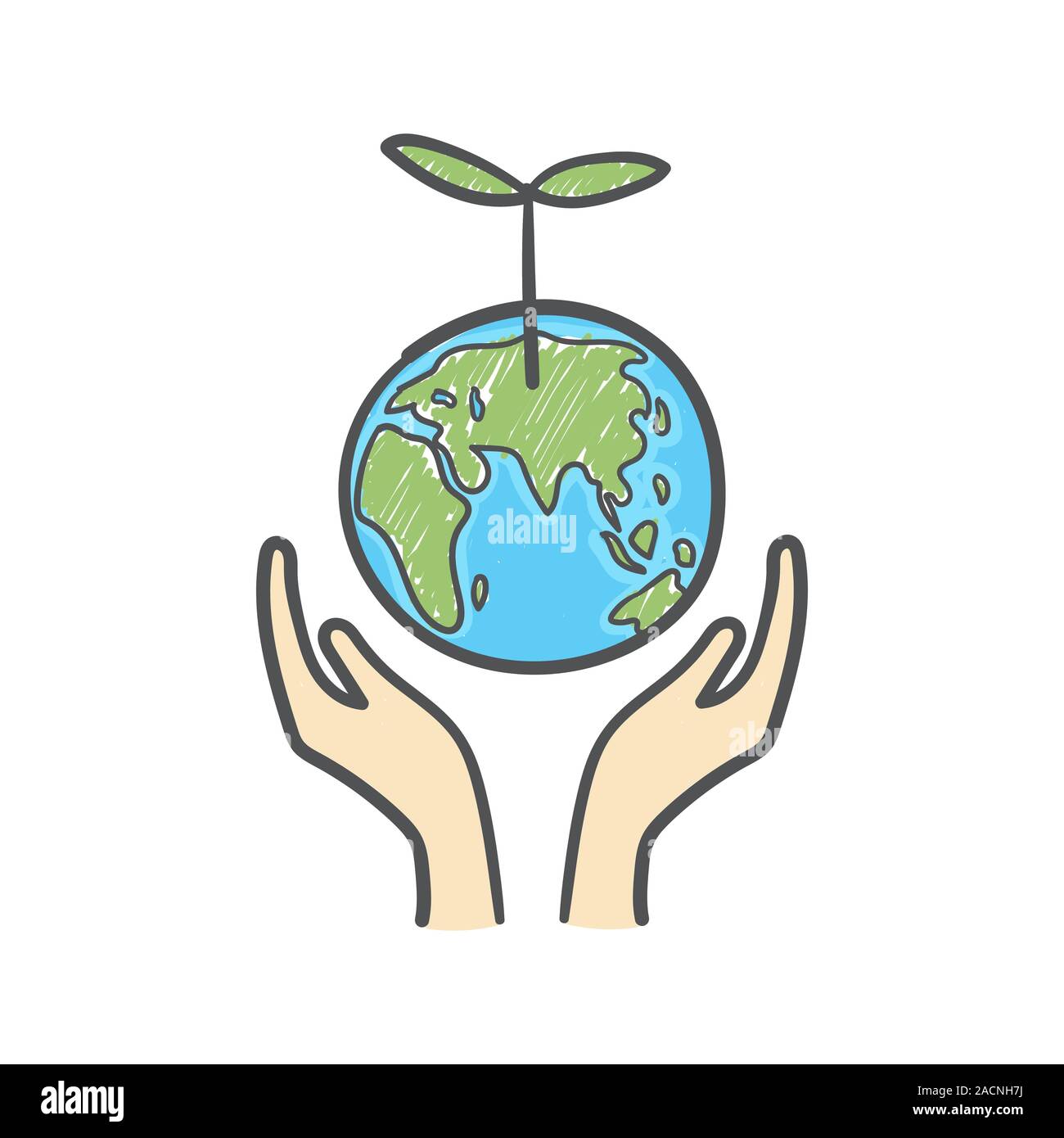 Human Hands Holding Globe With Plant On It Environmental Care And