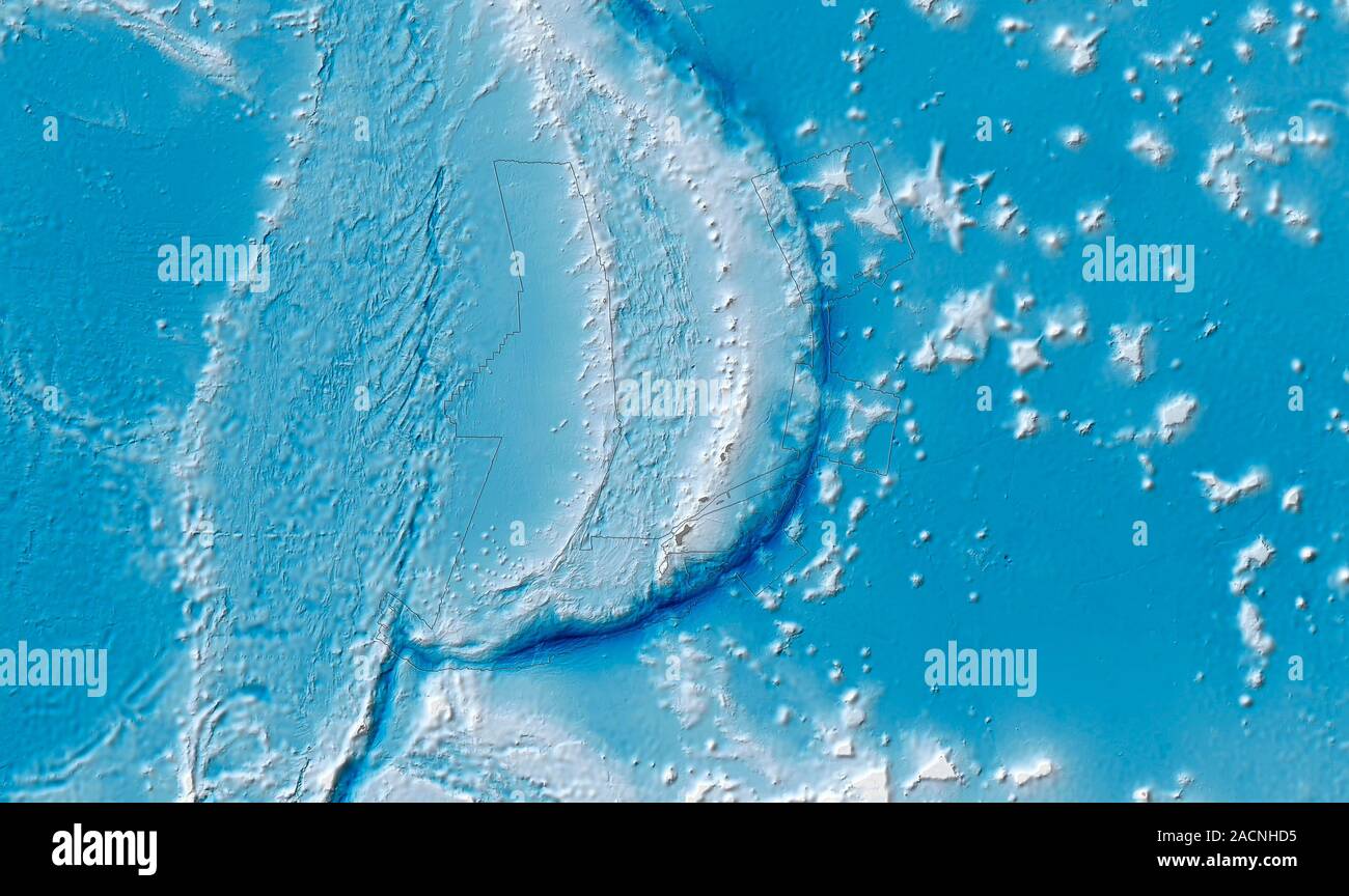 Mariana Trench. Bathymetric map showing the varying depths of the Mariana Trench in the Pacific ...