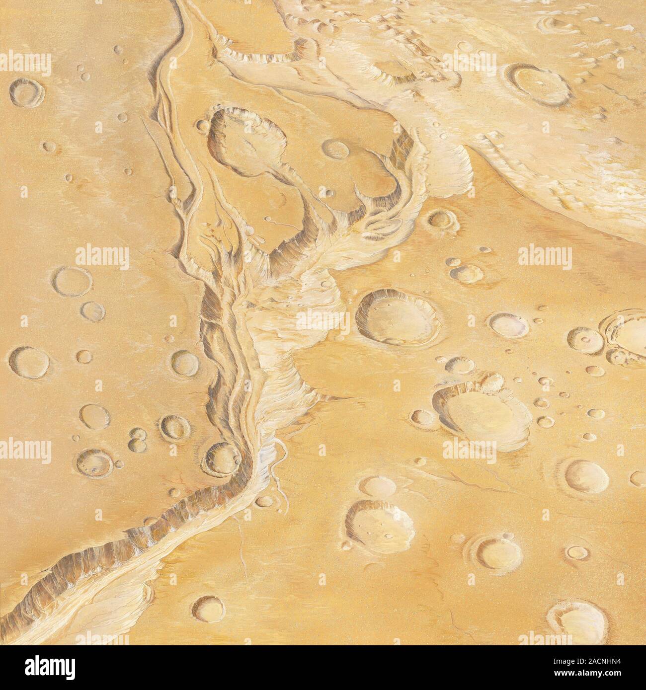 Martian landscape. Artwork from above the Martian surface, looking at a ...