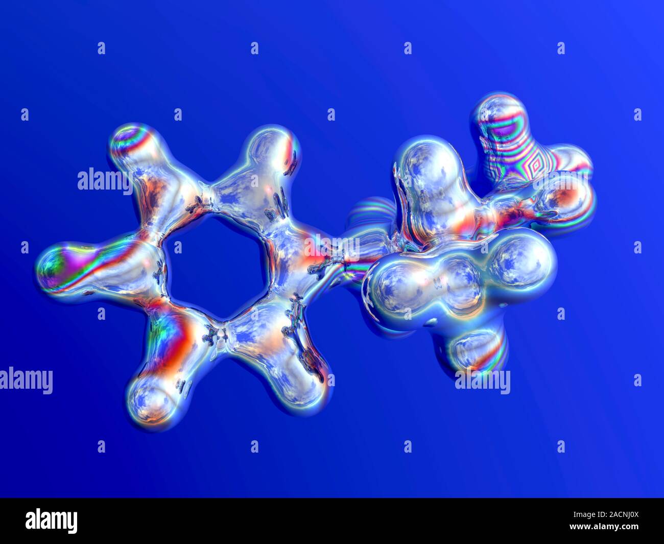 Molecular model of Methamphetamine drug. Methamphetamine (C10.H15.N) is ...