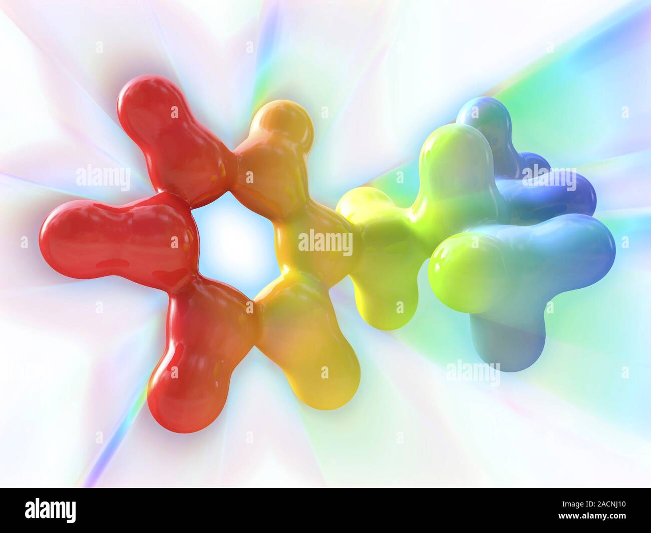 Molecular model of Methamphetamine drug. Methamphetamine (C10.H15.N) is ...