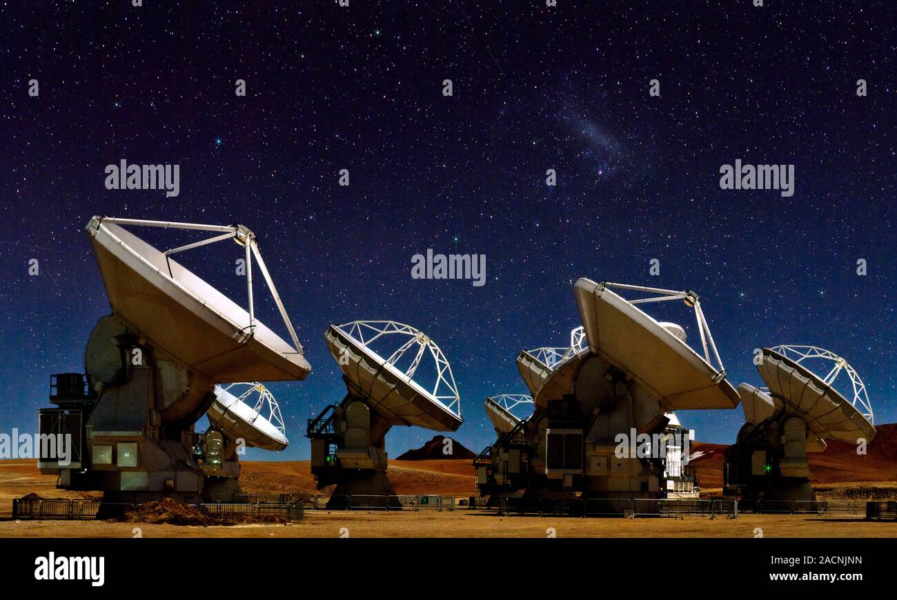 ALMA telescopes under stars. ALMA (Atacama Large Millimetre/sub ...