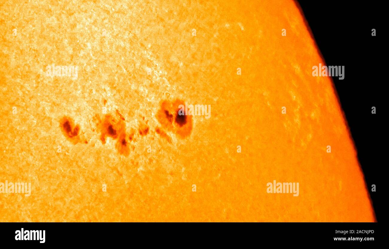 Sunspots. Telescope image of sunspots on the surface of the Sun ...