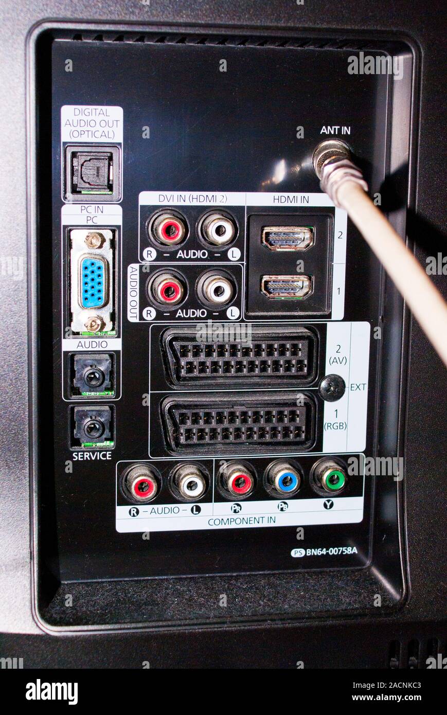 Sockets on rear of flat-screen television Stock Photo - Alamy