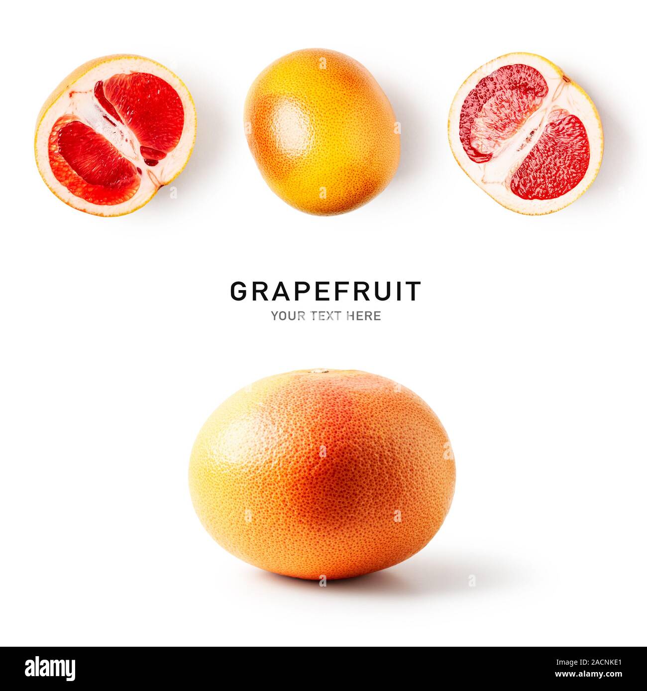 Fresh grapefruit as creative layout isolated on white background ...