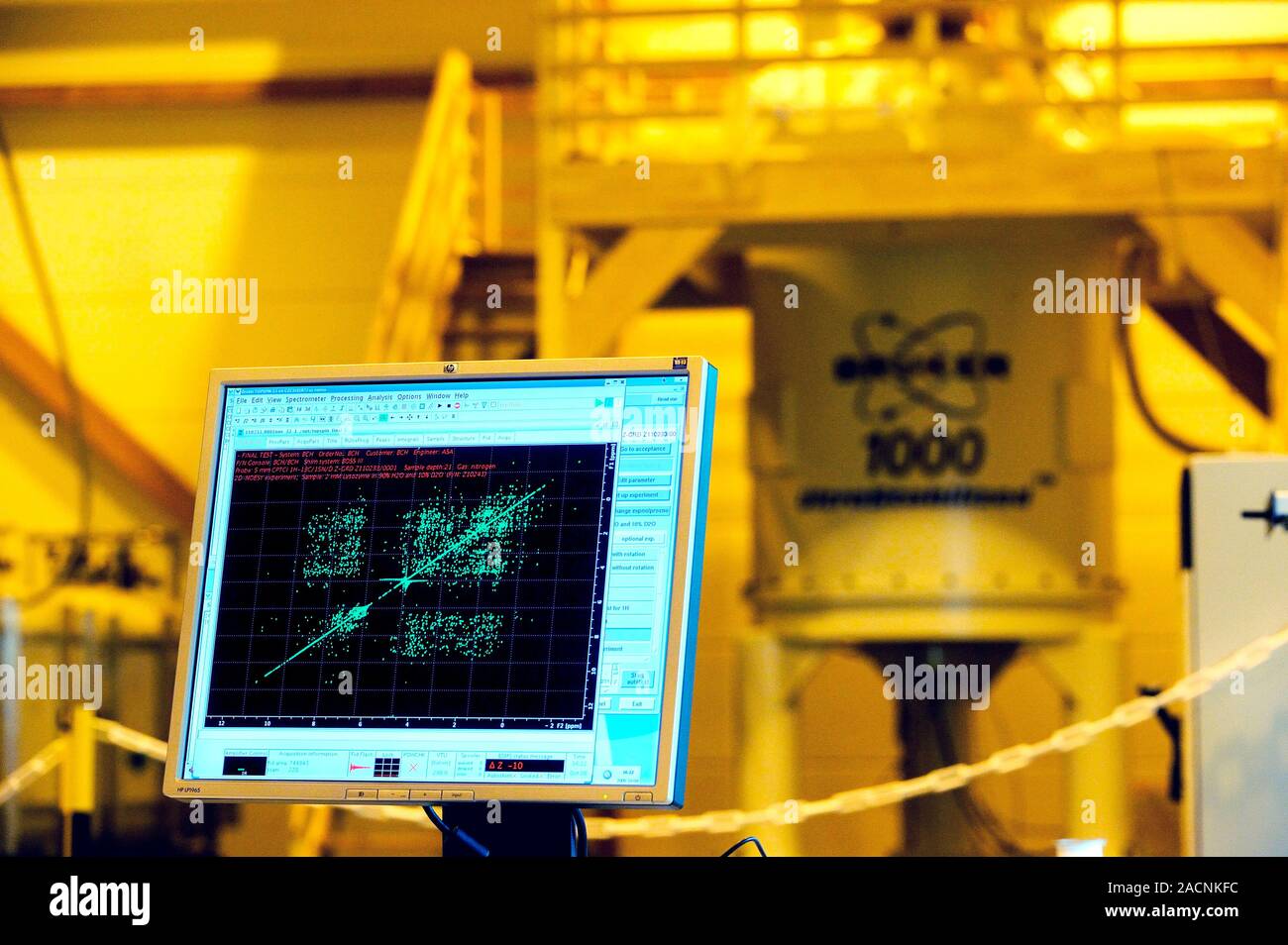 Spectrometry lab. Close-up of the screen of the first 1Ghz spectrometer ...