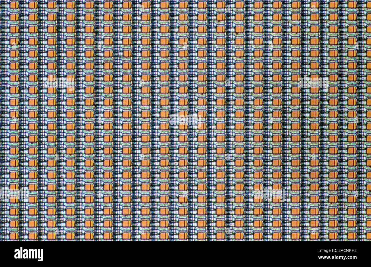 CCD camera sensor. Light micrograph showing the pixels on the surface ...