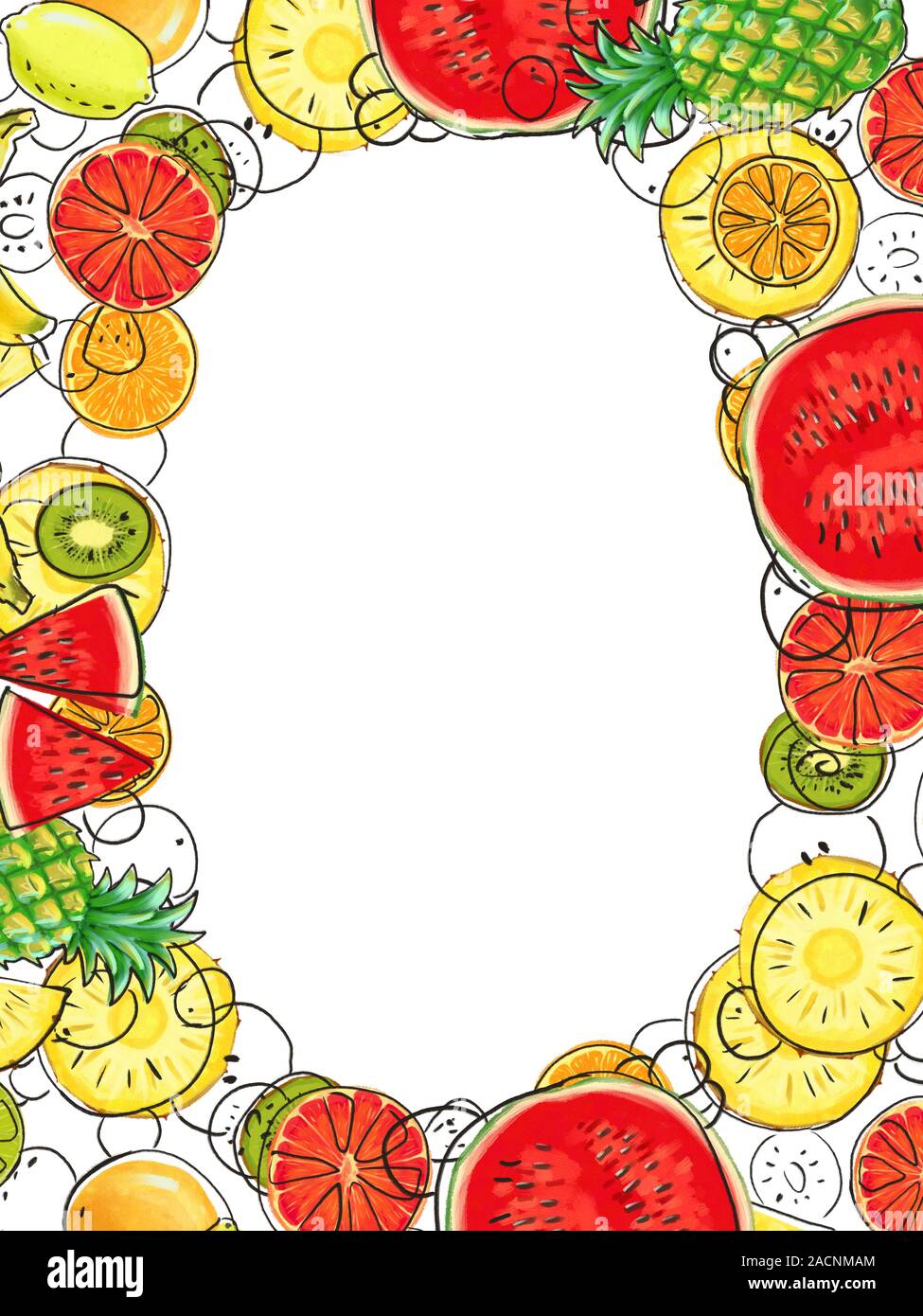Hand drawn Exotic Fruit frame isolated on white background Stock Photo ...