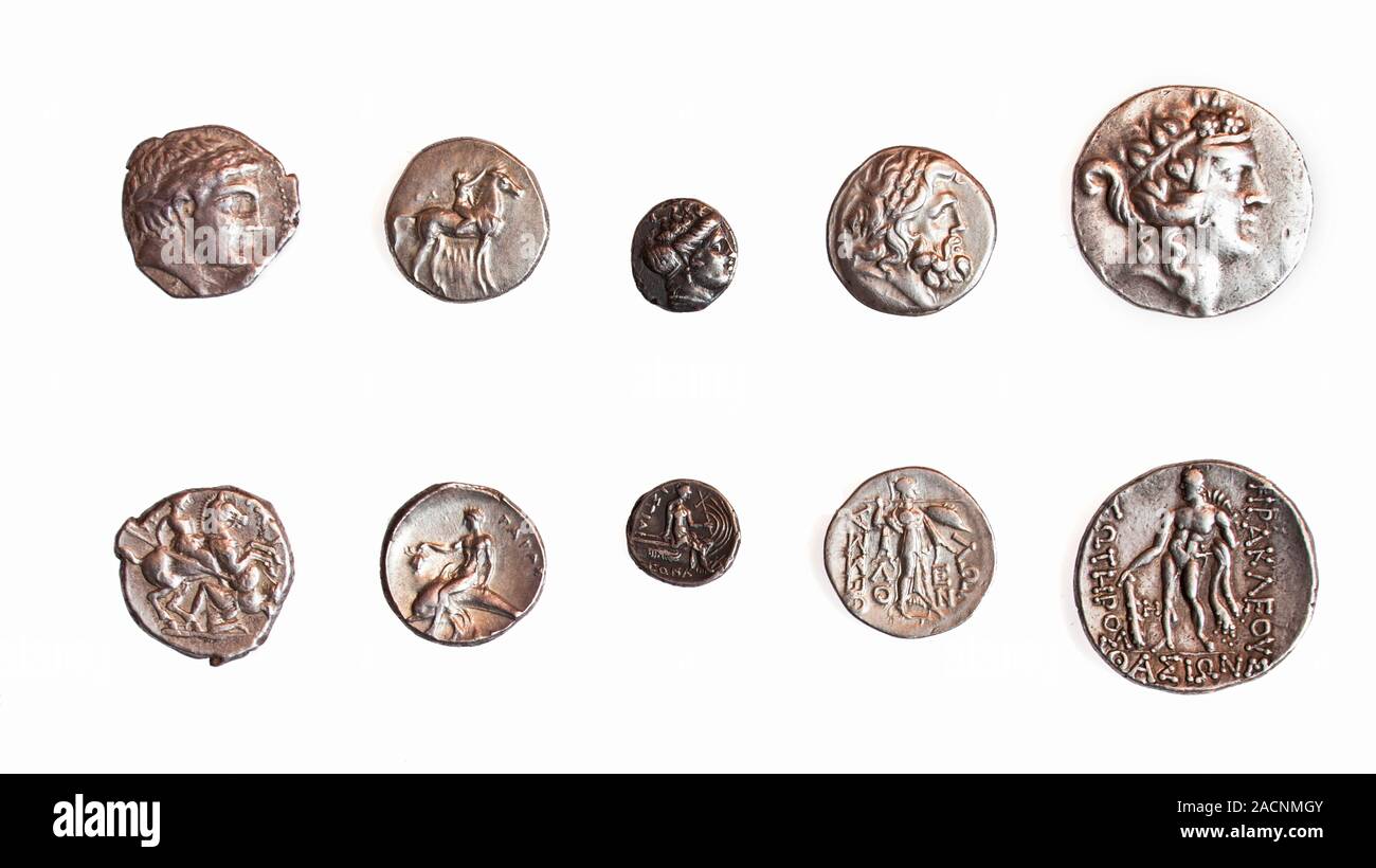Ancient Greek coins 1st - 3rd century BCE. Left to Right 1. Patraos 340 ...