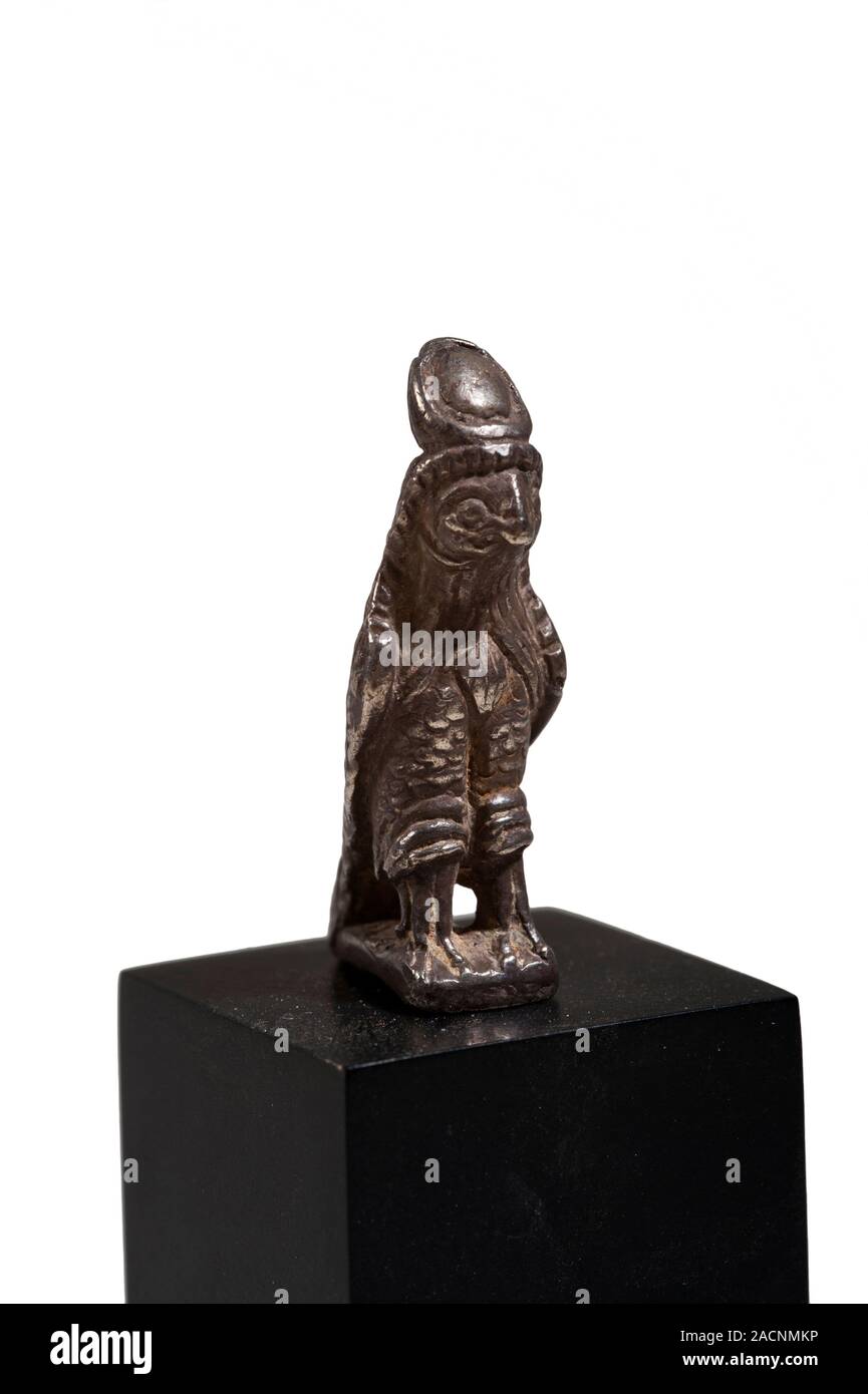 Egyptian silver falcon wearing the royal crown. Hellenistic period 3 ...