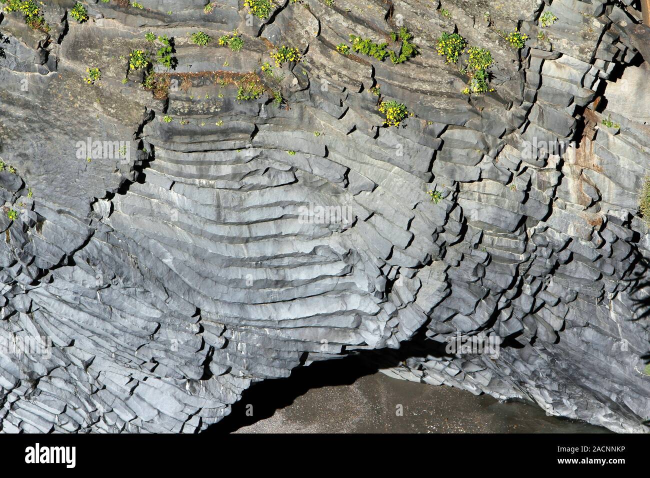 Basalt rock columns eroded into a gorge by the Alcantara river, Sicily ...
