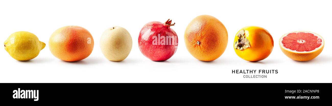 Different fruits collection as creative banner isolated on white ...