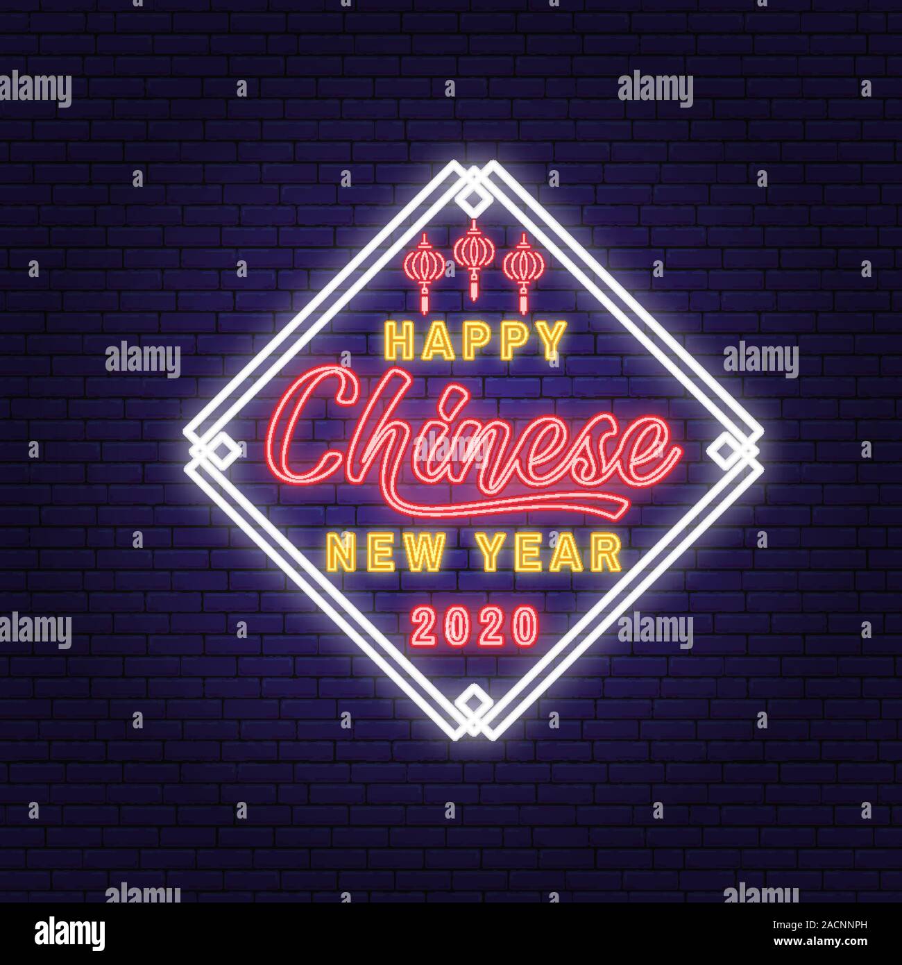 Happy Chinese New Year neon greetings card, flyers, poster in retro ...