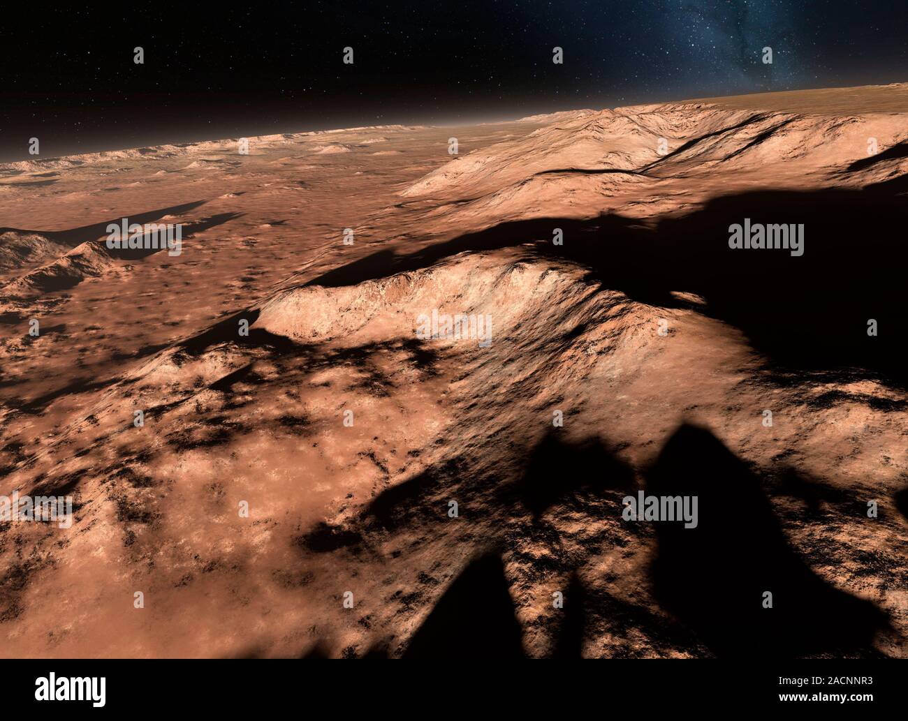 Valles Marineris landscape. Artwork of an aerial view of a landscape in ...