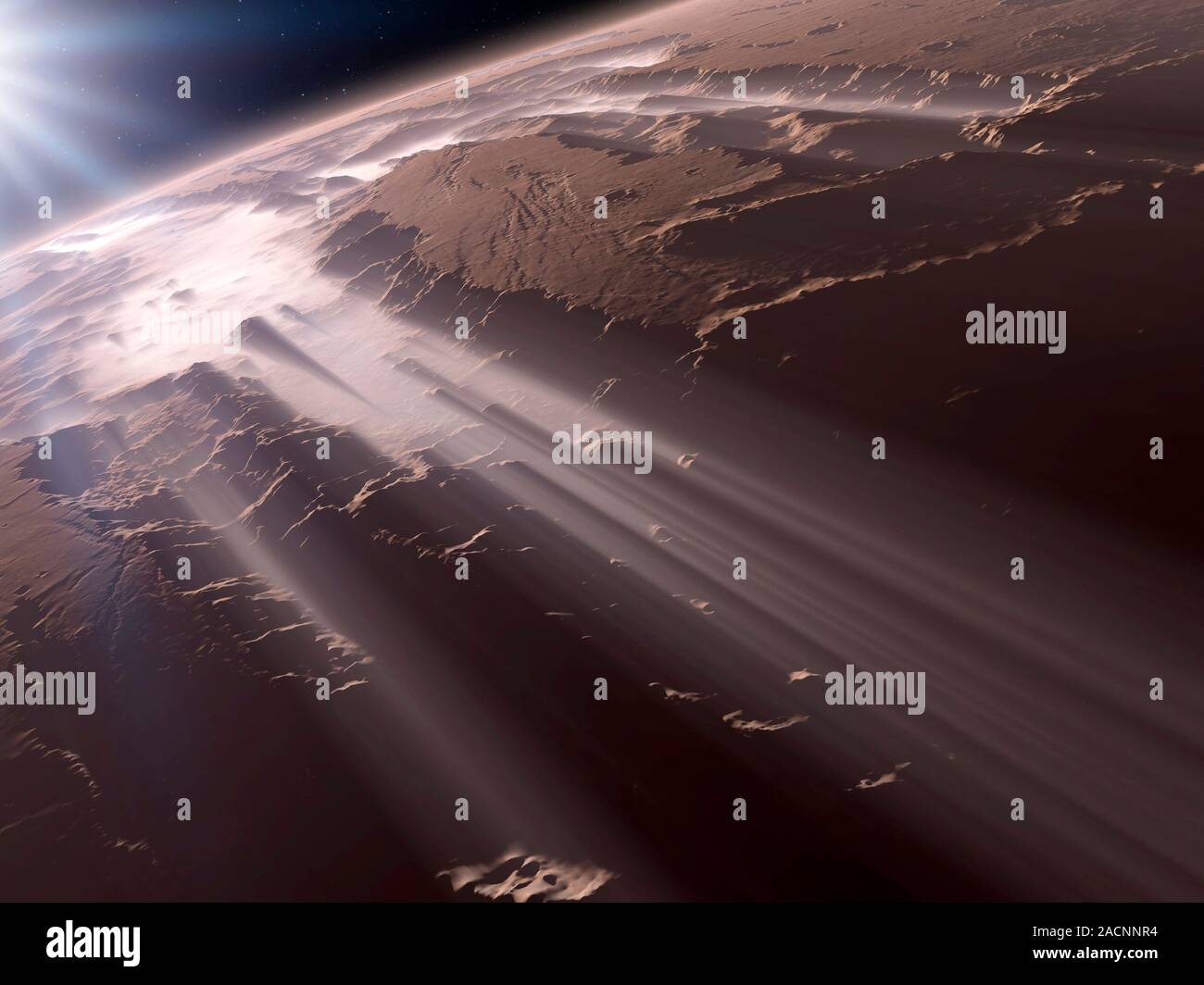 Valles Marineris. Artwork of an aerial view of Valles Marineris ...