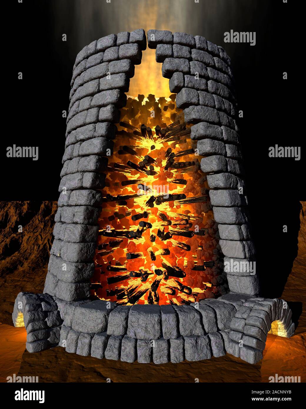 Lime kiln. Cutaway artwork showing the internal and external structure ...